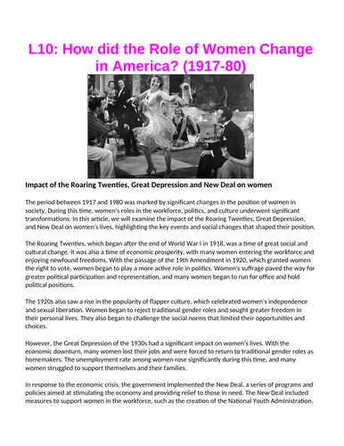 Role of Women Change America | Teaching Resources