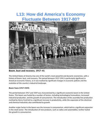 America Economy 1917 80 | Teaching Resources