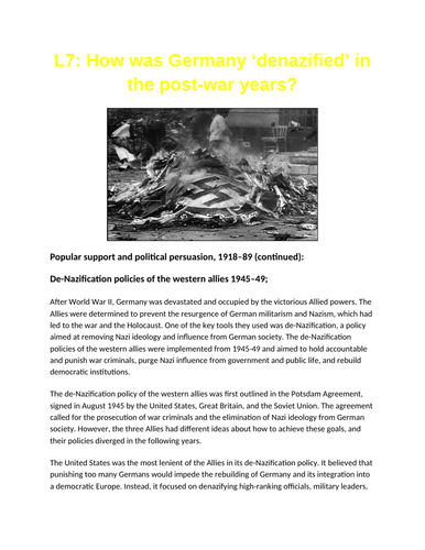 Germany denazified De-nazified | Teaching Resources