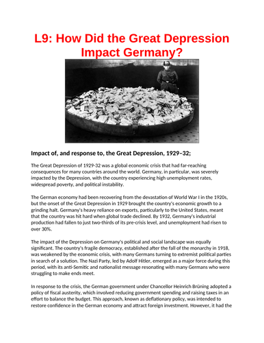 Germany Great Depression | Teaching Resources