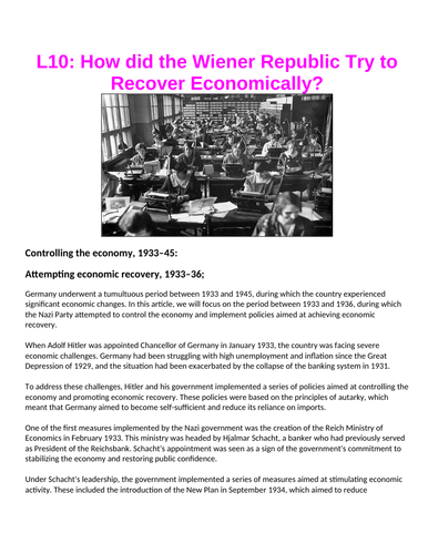 Weimar Republic Recover Economically | Teaching Resources