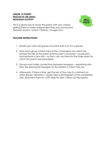IEB Poetry - 2023 - hexagon revision activity | Teaching Resources