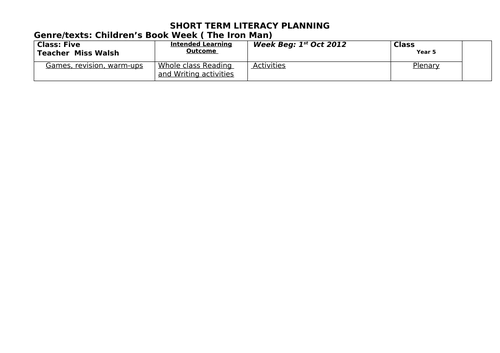 Year 5 Literacy Planning Roald Dahl Material Poetry Iron Man Big Write ...