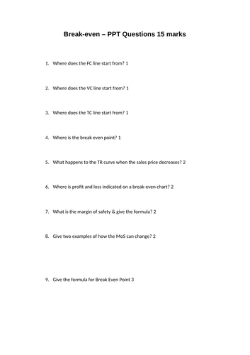 Edexcel GCSE Business - Break-Even Analysis | Teaching Resources