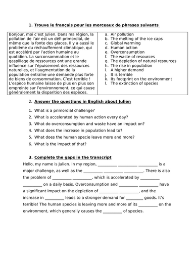19.GCSE FRENCH : Les problèmes environnementaux - Part 1 (EPI/MARS EARS ...