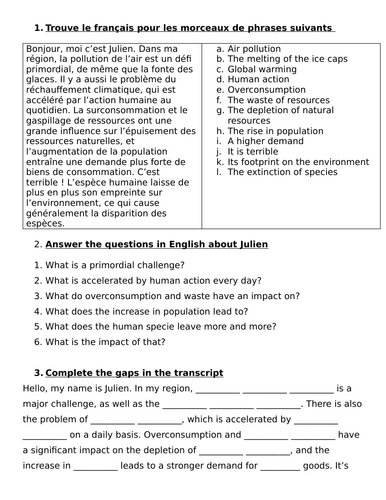 09.GCSE FRENCH : Les problèmes environnementaux - Part 1 | Teaching ...
