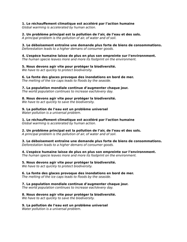 09.GCSE FRENCH : Les problèmes environnementaux - Part 1 | Teaching ...