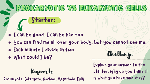 4.1.1.1 Eukaryotes and prokaryotes lesson pack | Teaching Resources