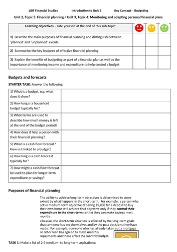 LIBF CeFS/DipFS - Budgeting - Key Concept & NON-case Study Q | Teaching ...