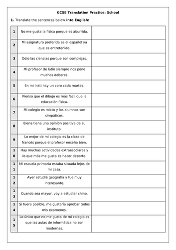 Spanish Translation Practice (7 worksheets for GCSE) | Teaching Resources