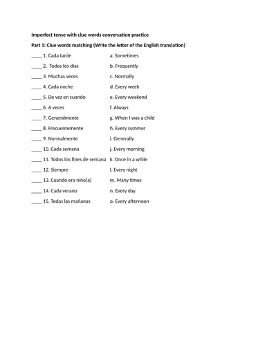 Imperfect tense with clue words conversation practice | Teaching Resources
