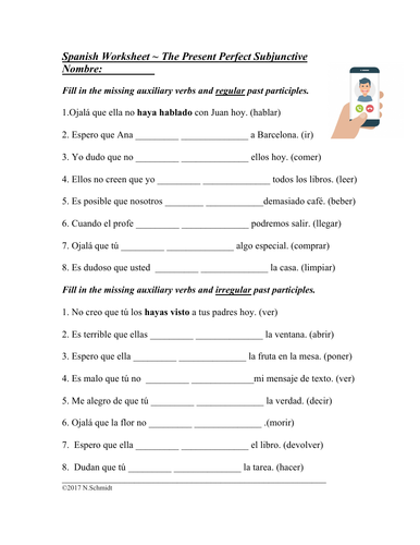 Spanish Present Perfect Subjunctive Worksheet - Presente Perfecto ...