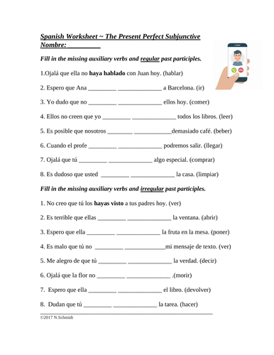 Spanish Present Perfect Subjunctive Worksheet - Presente Perfecto ...