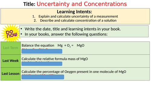 FT Quantitative Chemistry- Uncertainty and Concentration | Teaching ...