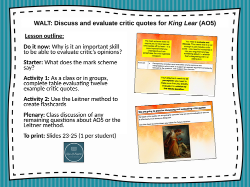King Lear: How to Evaluate Critic Quotes (AO5) | Teaching Resources