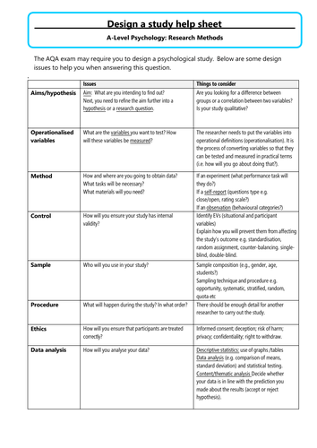 AQA Level Psychology: Design a study question (12 mark type ...