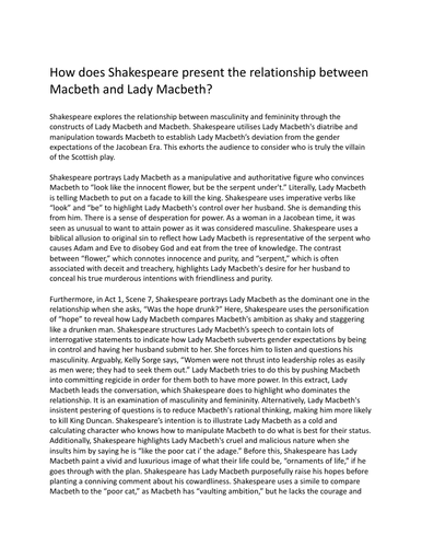 Grade 9 Lady Macbeth and Macbeth Essay (whole play) | Teaching Resources