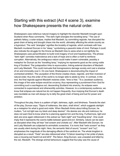 Grade 9 Natural Order in Macbeth Essay (Act 4 Scene 3, and whole play ...