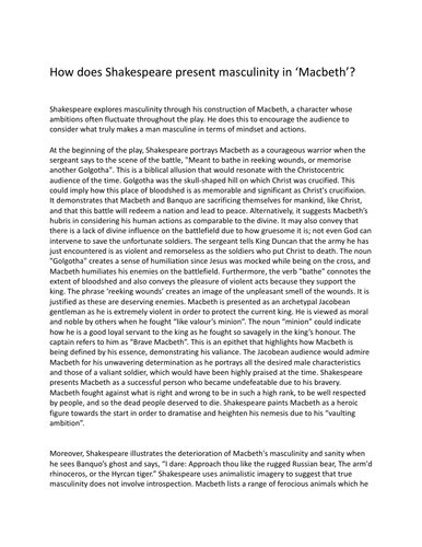 Grade 9 Maculinity and Gender in Macbeth Essay (whole play) | Teaching ...