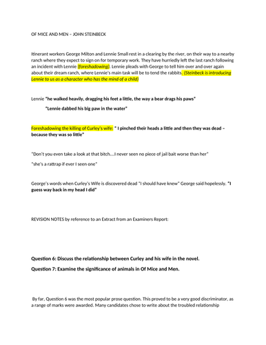 Revision Notes on "Of Mice and Men" John Steinbeck GCSE ENGLISH ...