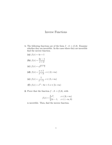 Inverse Functions Harder Worksheet With Solutions Teaching Resources