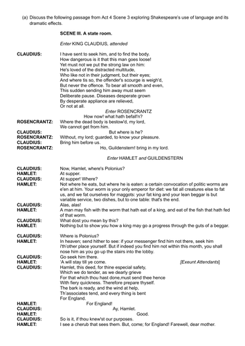 OCR A-Level English Literature Hamlet Section A Extracts & Questions ...