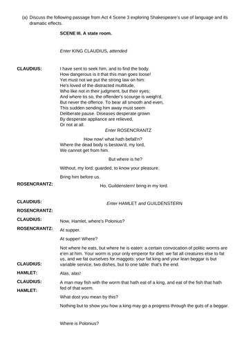 OCR A-Level English Literature Hamlet Section A Extracts & Questions ...