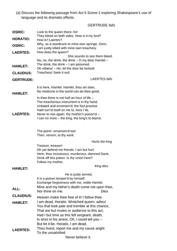 OCR A-Level English Literature Hamlet Section A Extracts & Questions ...