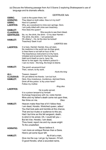 OCR A-Level English Literature Hamlet Section A Extracts & Questions ...