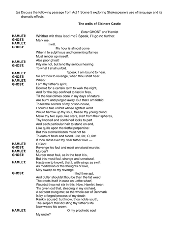OCR A-Level English Literature Hamlet Section A Extracts & Questions ...