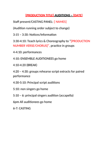 Audition Pack - resources to support the audition & rehearsal process ...