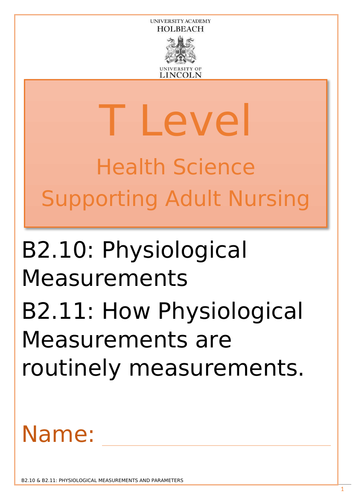 T-Level Health Core Pathway B1.29: Physiological Parameters (*NEW SPEC ...