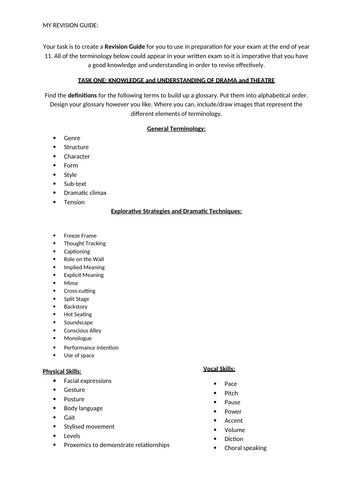 Drama Key Terminology Activity Booklet/Work Book | Teaching Resources