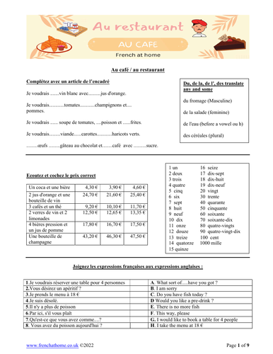 Basic French at the café, restaurant exercices, dialogues & role plays ...