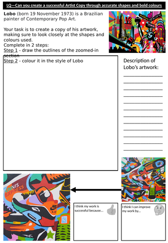 Artist Copy Worksheet (Suitable for Cover lessons) Lobo | Teaching ...