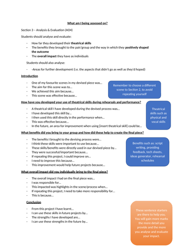 Devising Coursework/Log, Structure Sheets, Comp. 2 AQA GCSE DRAMA ...