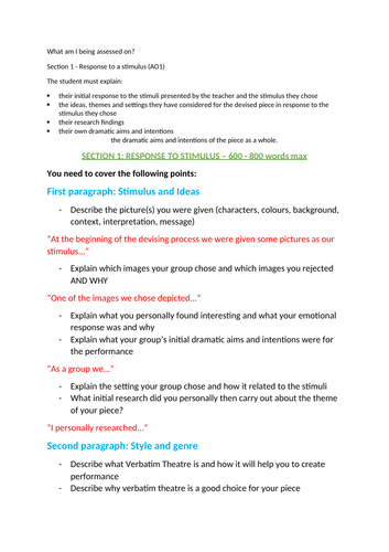 Devising Coursework/Log, Structure Sheets, Comp. 2 AQA GCSE DRAMA ...