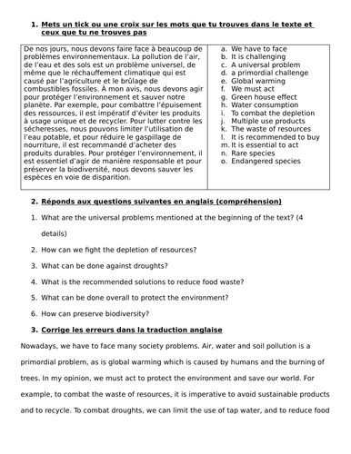 10.GCSE FRENCH : Les problèmes environnementaux - Part 2 - Global ...