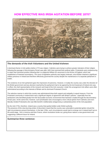 Irish Agitation Rebellion | Teaching Resources