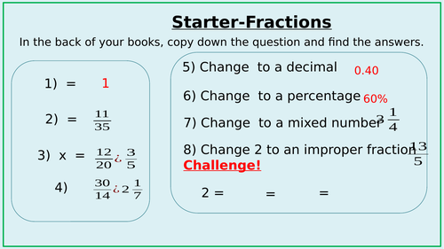 Starter PowerPoint- fractions, algebra, angles, ratio and more ...
