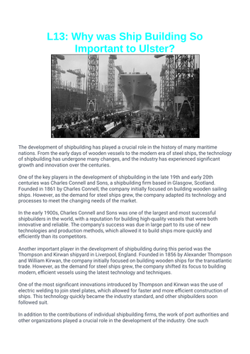 Ship Building Ulster | Teaching Resources