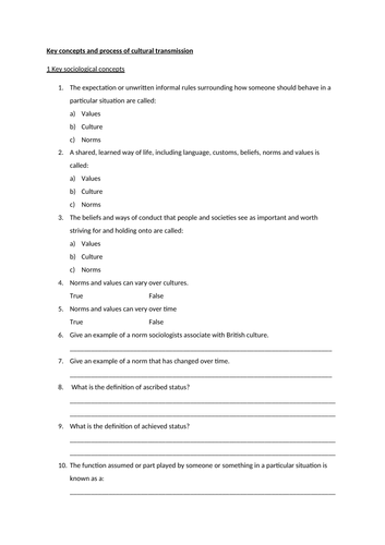 GCSE Key sociological concepts mini quiz | Teaching Resources GCSE Key sociological concepts mini quiz | Teaching Resources