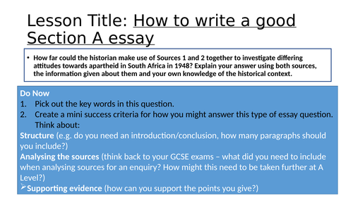 Edexcel Paper 2: How to write a good Section A essay | Teaching Resources