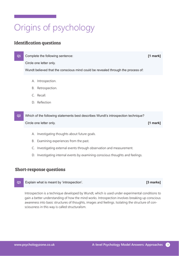 Approaches: Origins of Psychology: Exam Notes and Model Answers ...
