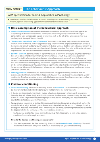 Approaches in Psychology: Behavioural Approach: Exam Notes and Model ...