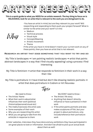 Artist Research Tips -Simplified and To the Point- | Teaching Resources