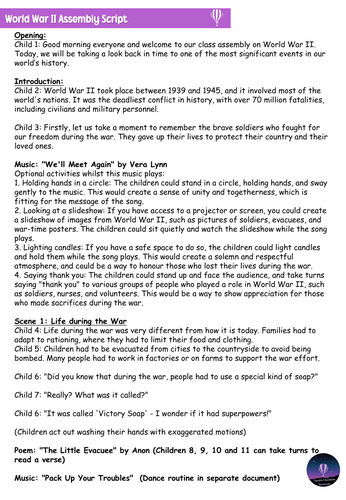 KS2 World War II Class Assembly - Script, Poems, Dance - History Topic ...