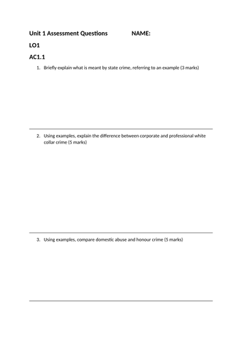 WJEC Criminology Unit 1 AC1.1 Lesson | Teaching Resources WJEC Criminology Unit 1 AC1.1 Lesson | Teaching Resources