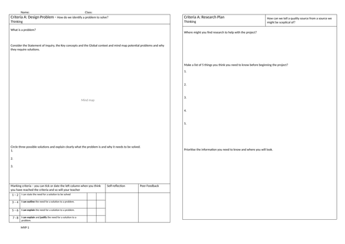 IB MYP Design worksheets for any project: Criteria A | Teaching Resources