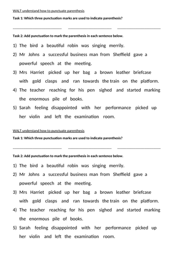 6Y SATS SPaG REVISION - understand how to punctuate parenthesis ...